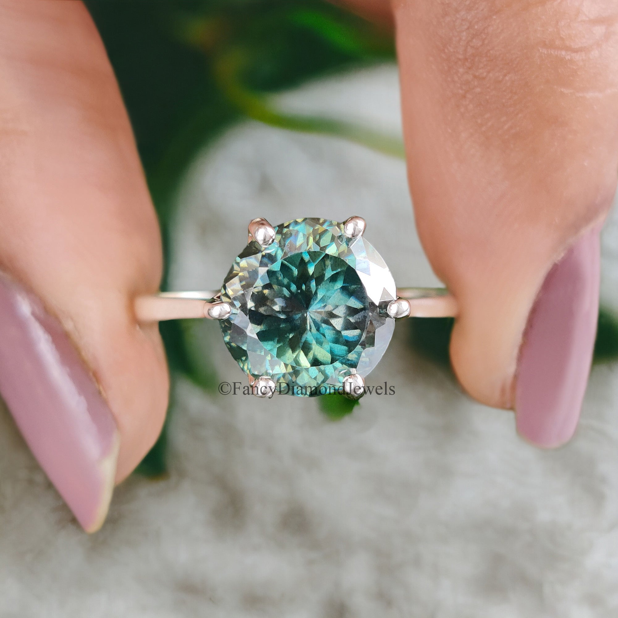 Classic 2.70 CT Portuguese Cut Cyan Blue Moissanite Engagement Ring So